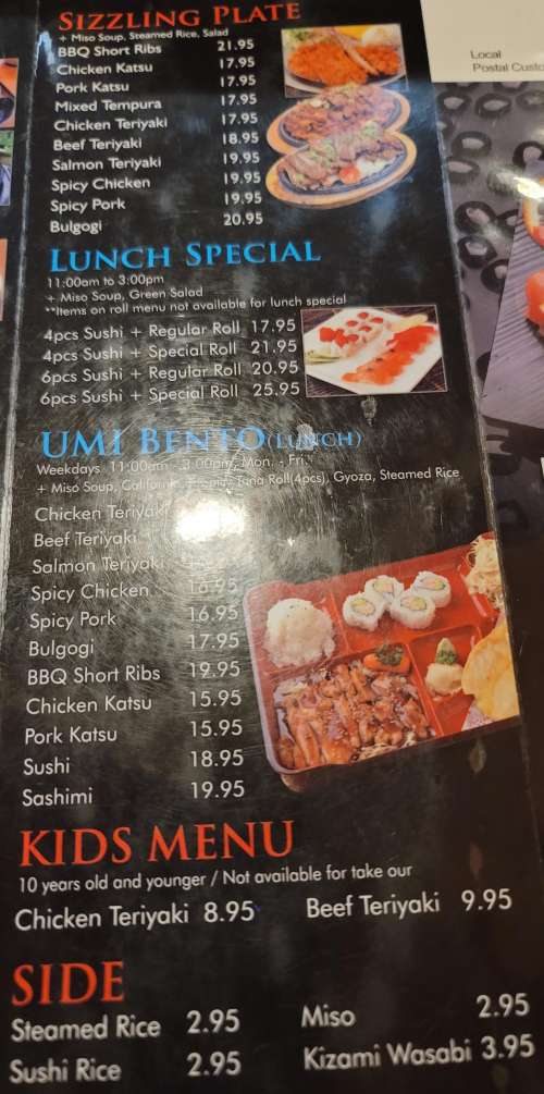 Umi Sushi & Sake menu in Morro Bay, California, USA