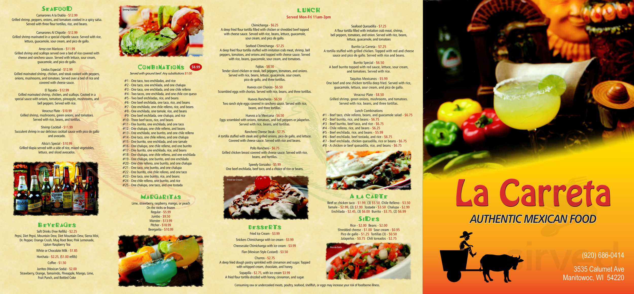 Menu for La Carreta Mexican Restaurant in Manitowoc, WI | Sirved