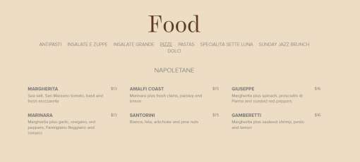 Menu for Sette Luna in Easton, PA | Sirved