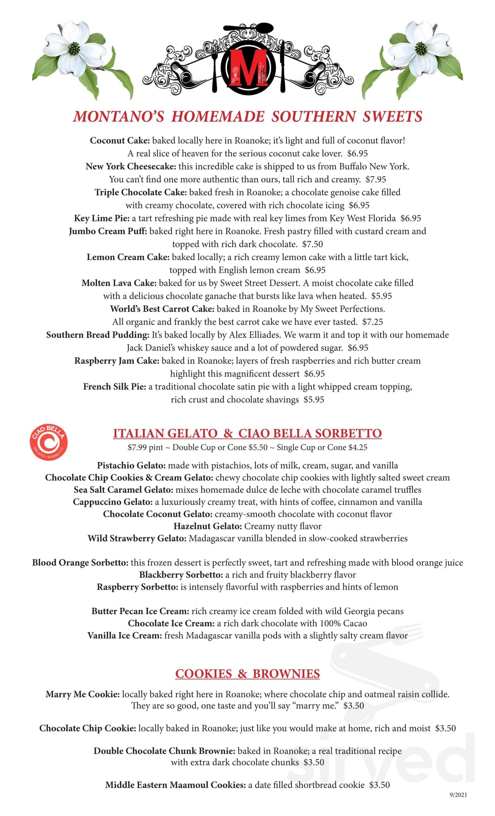 Montano's International Gourmet menu in Roanoke, Virginia, USA