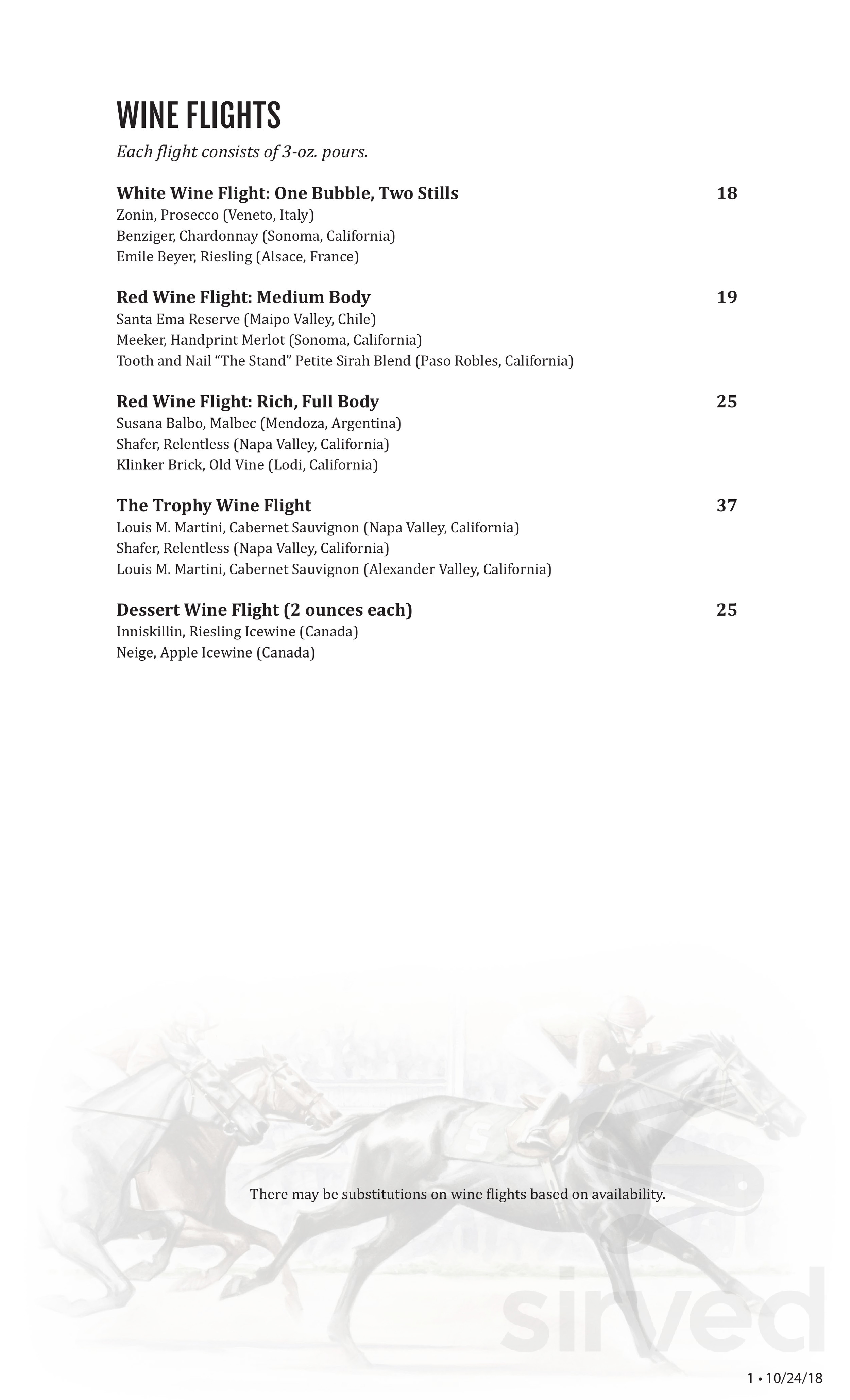 1875: The Steakhouse menu in French Lick, Indiana, USA