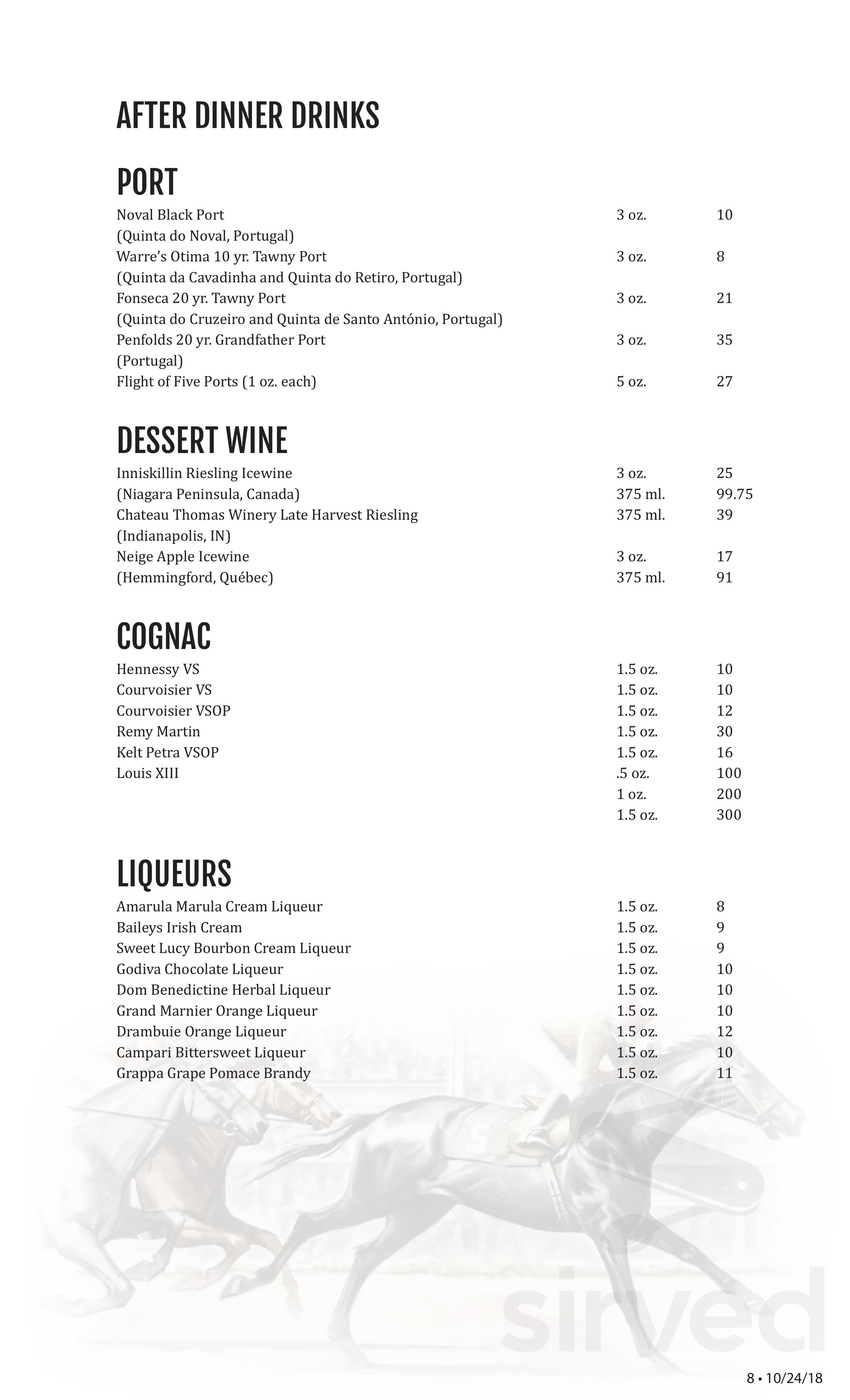 1875: The Steakhouse menu in French Lick, Indiana, USA