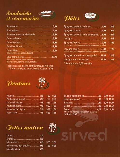 Pizza Royale (1986) Inc menu in Baie-Comeau, Quebec, Canada