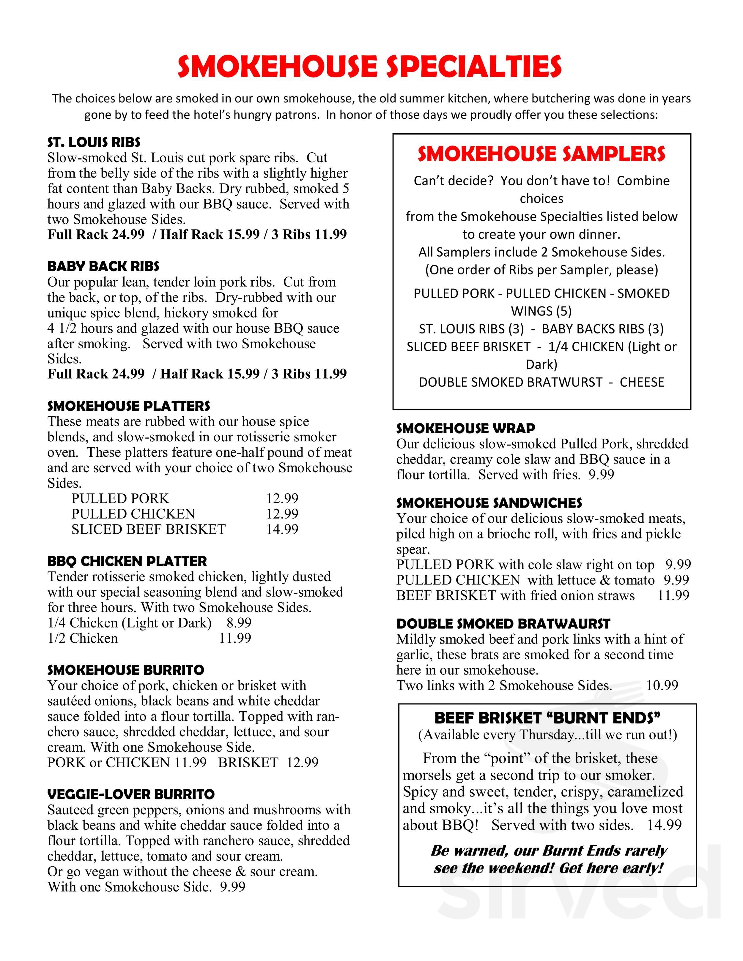 Point Phillips Hotel menu in Bath, Pennsylvania, USA