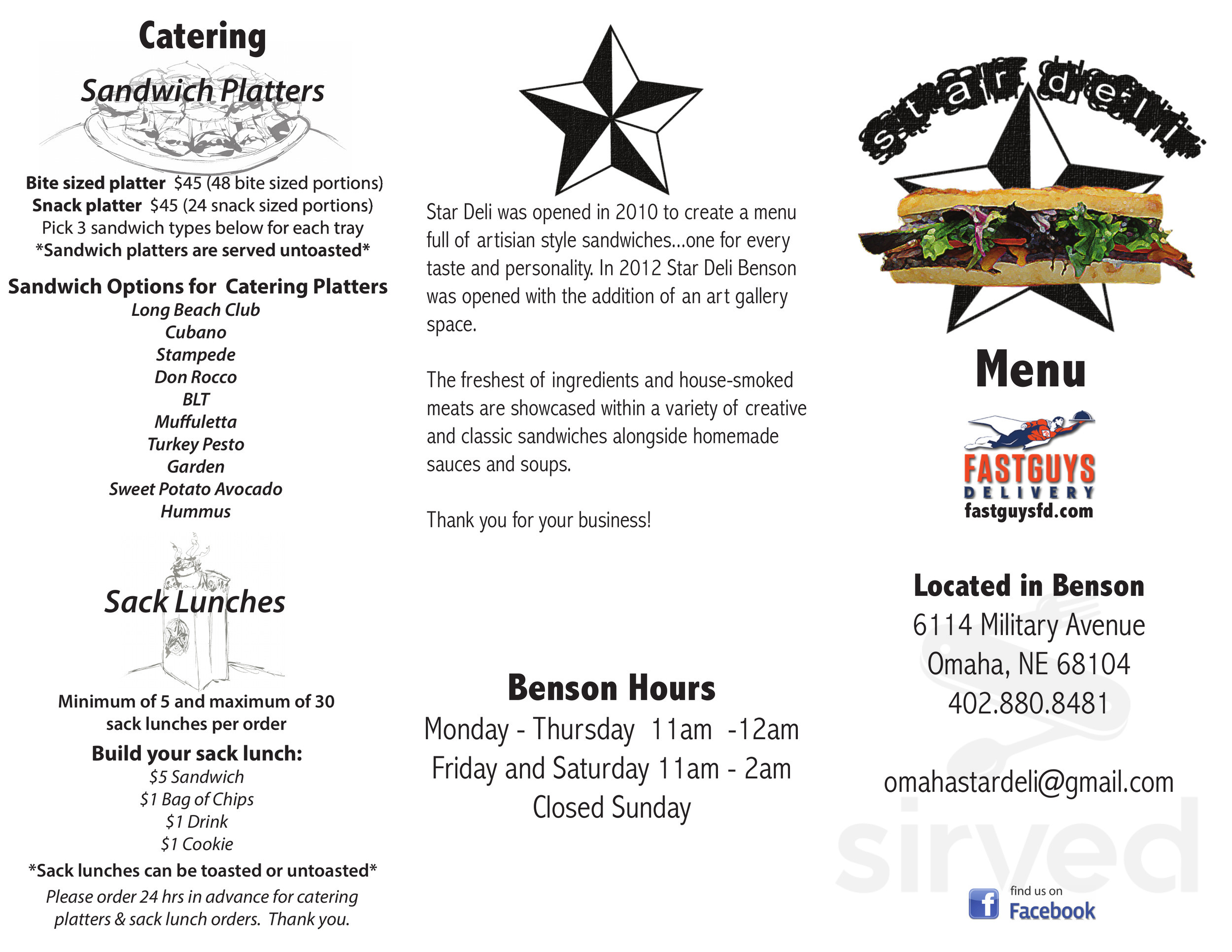 Menu for Star Deli in Omaha, NE | Sirved