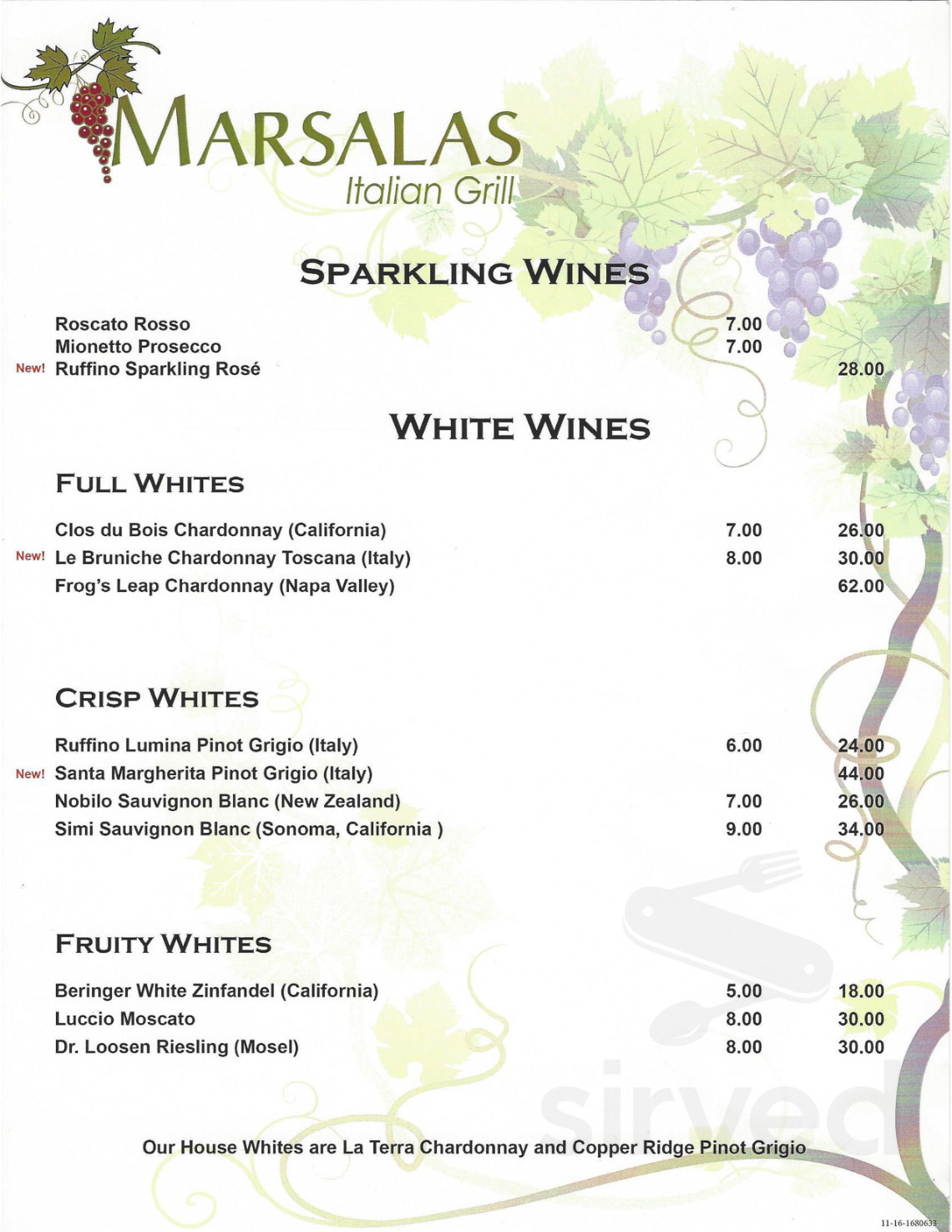 Marsala's Italian Grill menu in Conroe, Texas, USA