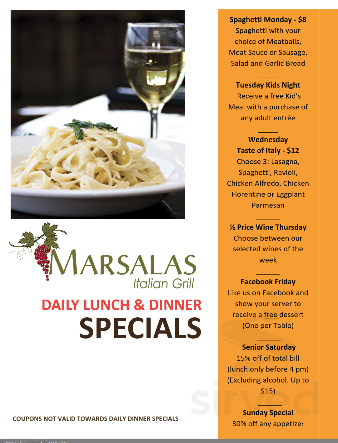 Menu for Marsala's Italian Grill in Conroe, TX | Sirved