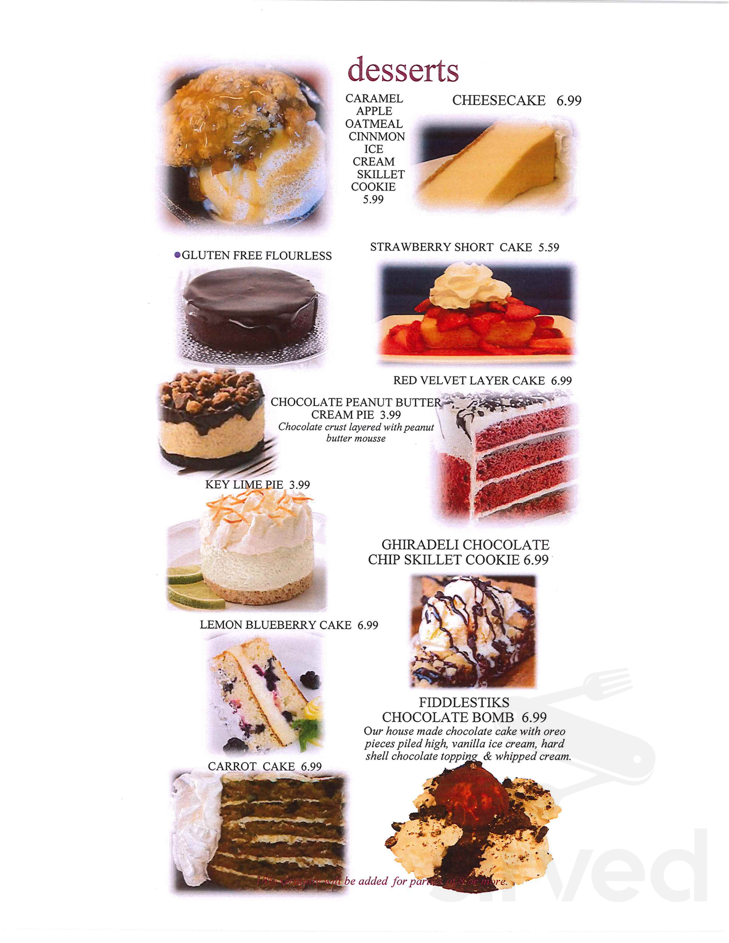 Fiddlestiks Food & Spirits Company menu in Hannibal, Missouri, USA