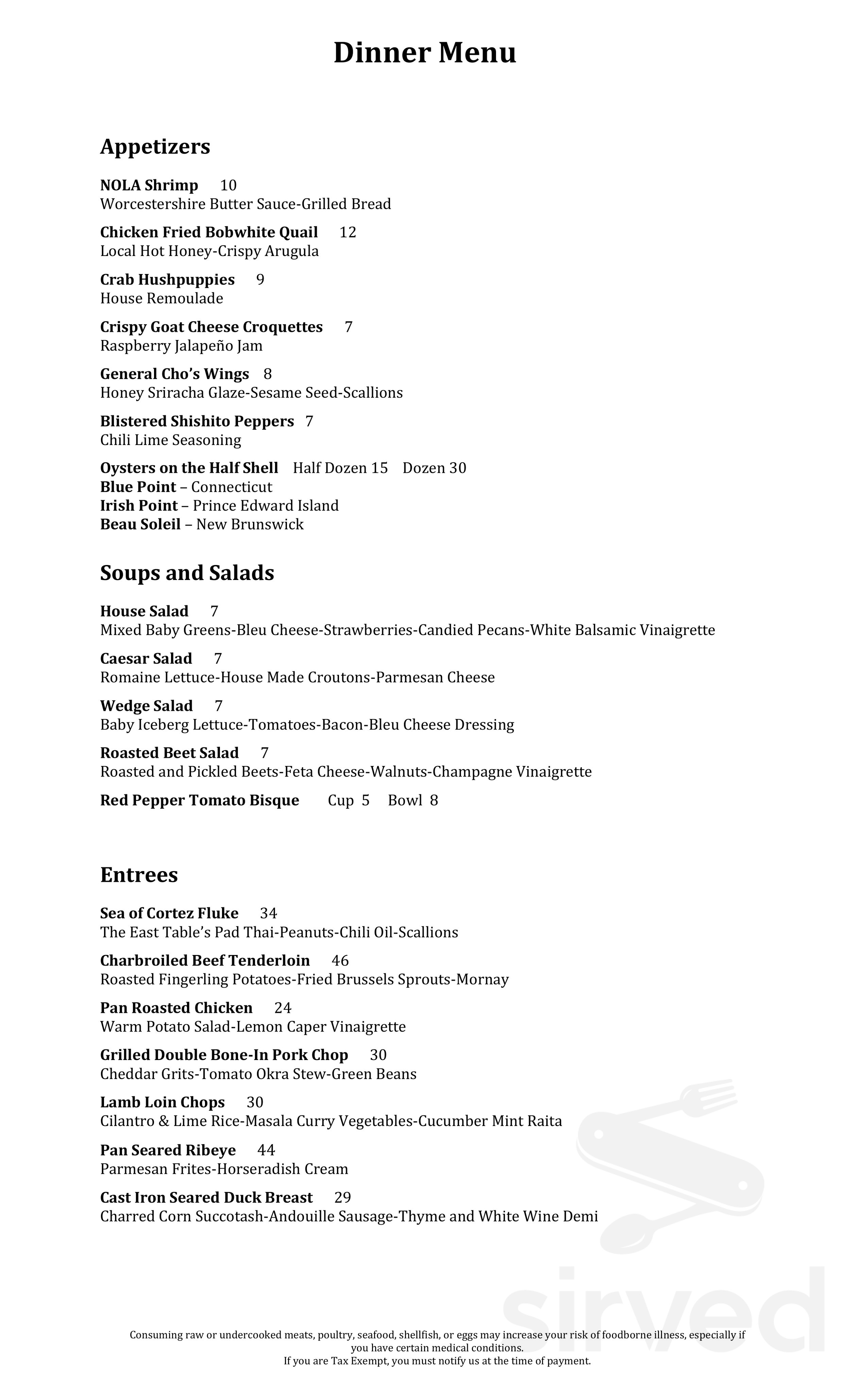 The West Table Kitchen and Bar menus in Lubbock, Texas, United States