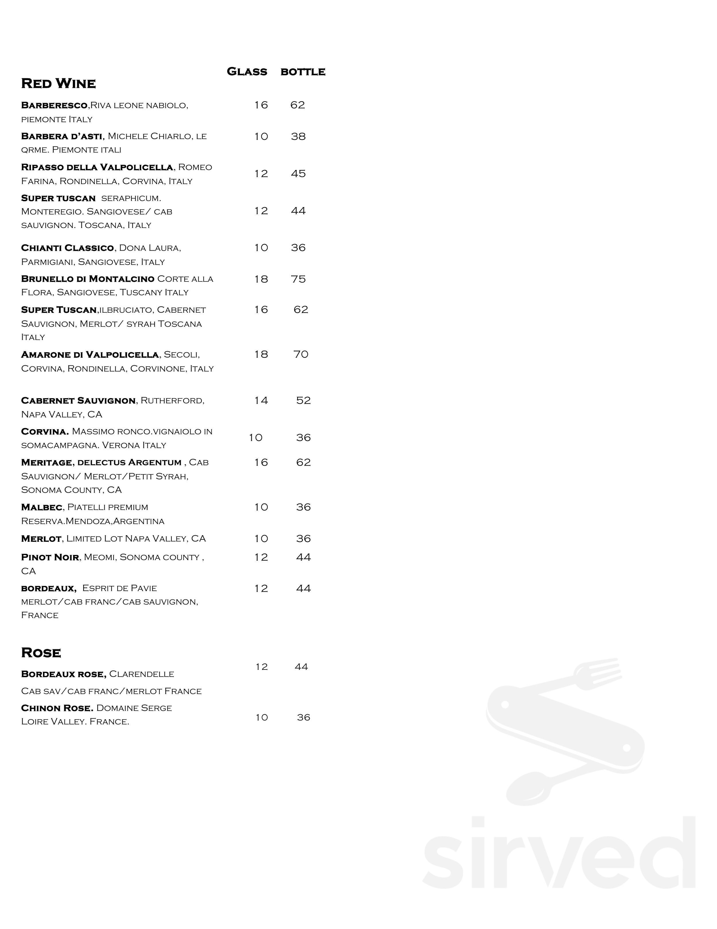 Luca Italian Cuisine menu in Cleveland, Ohio, USA