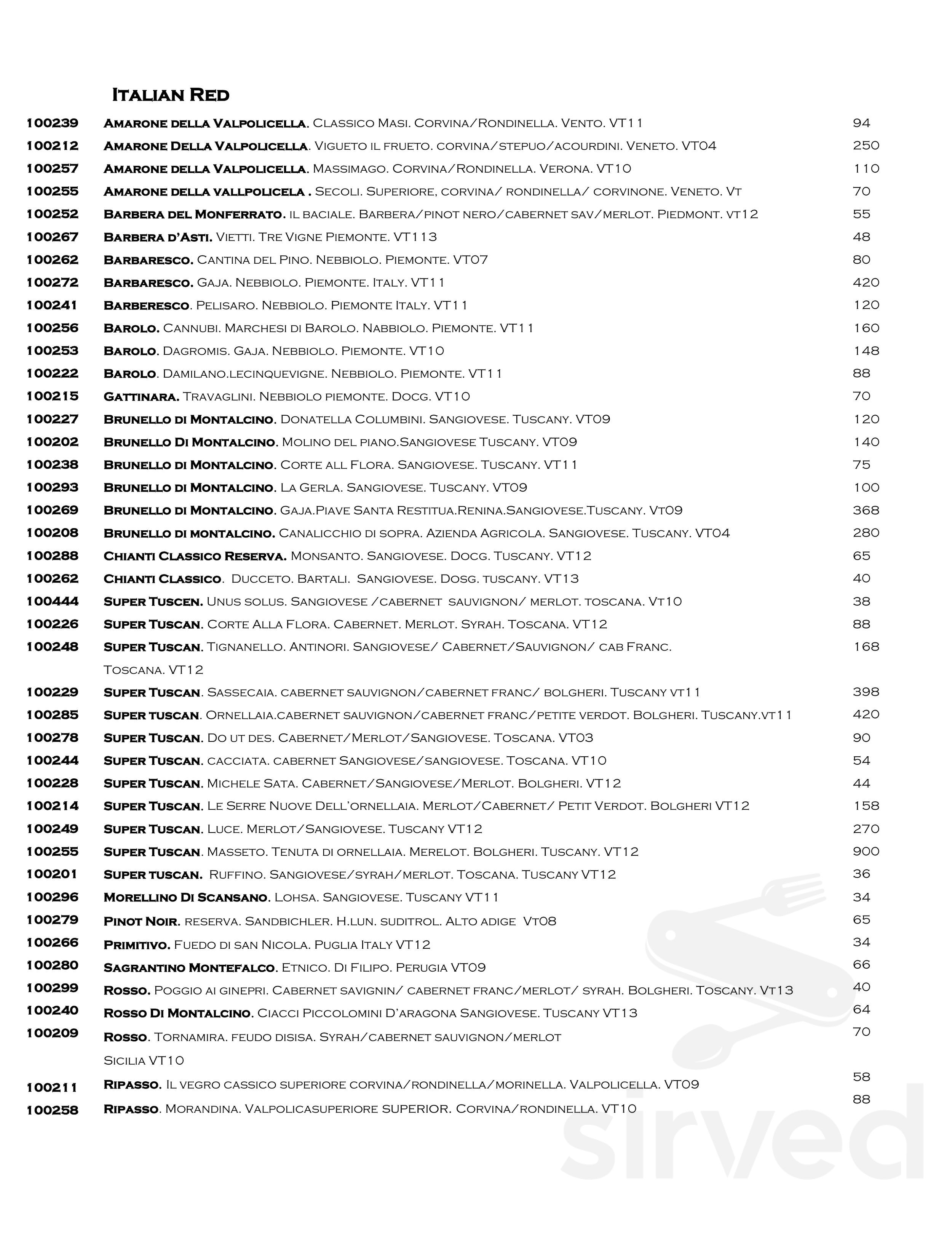 Luca Italian Cuisine menu in Cleveland, Ohio, USA