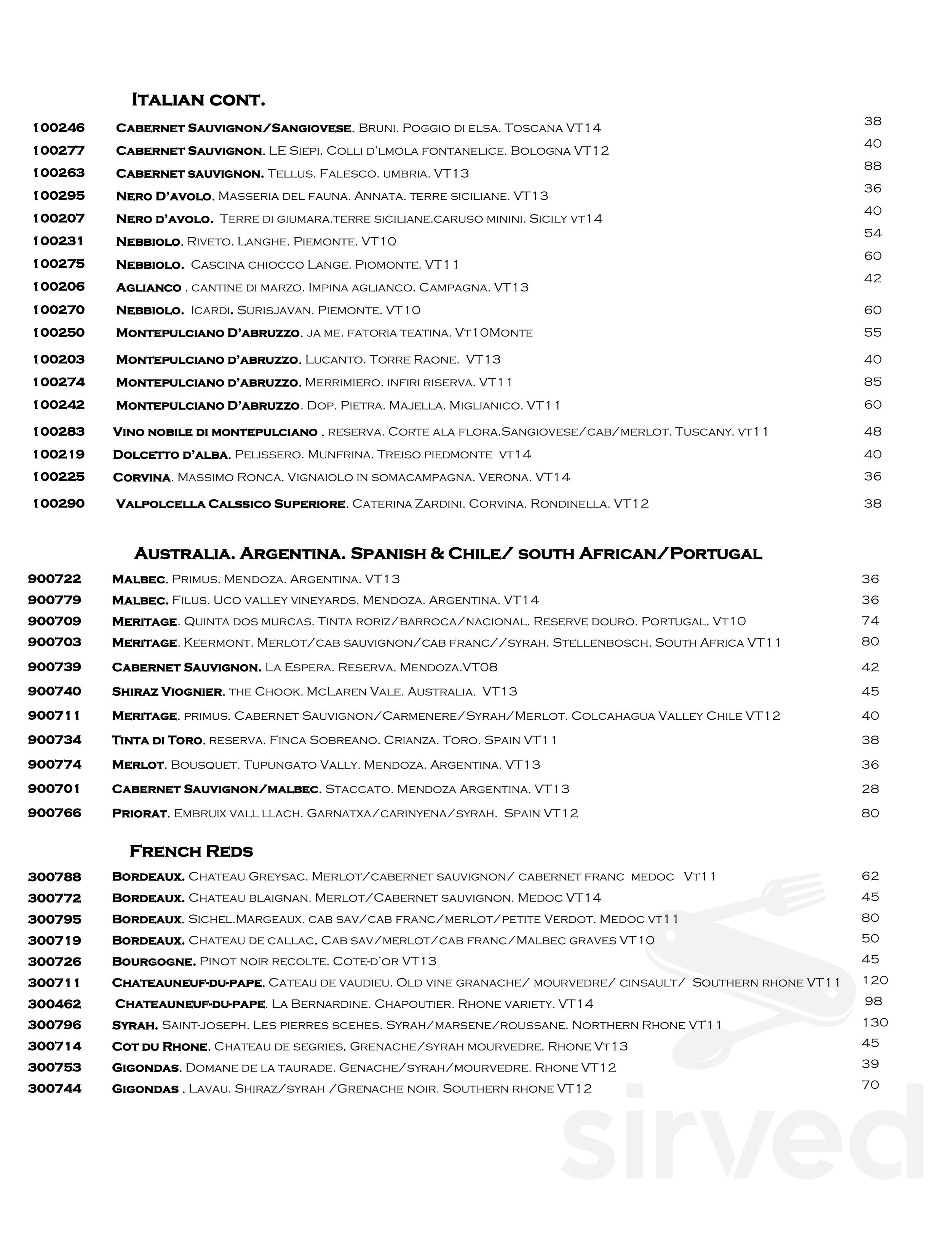 Luca Italian Cuisine menu in Cleveland, Ohio, USA
