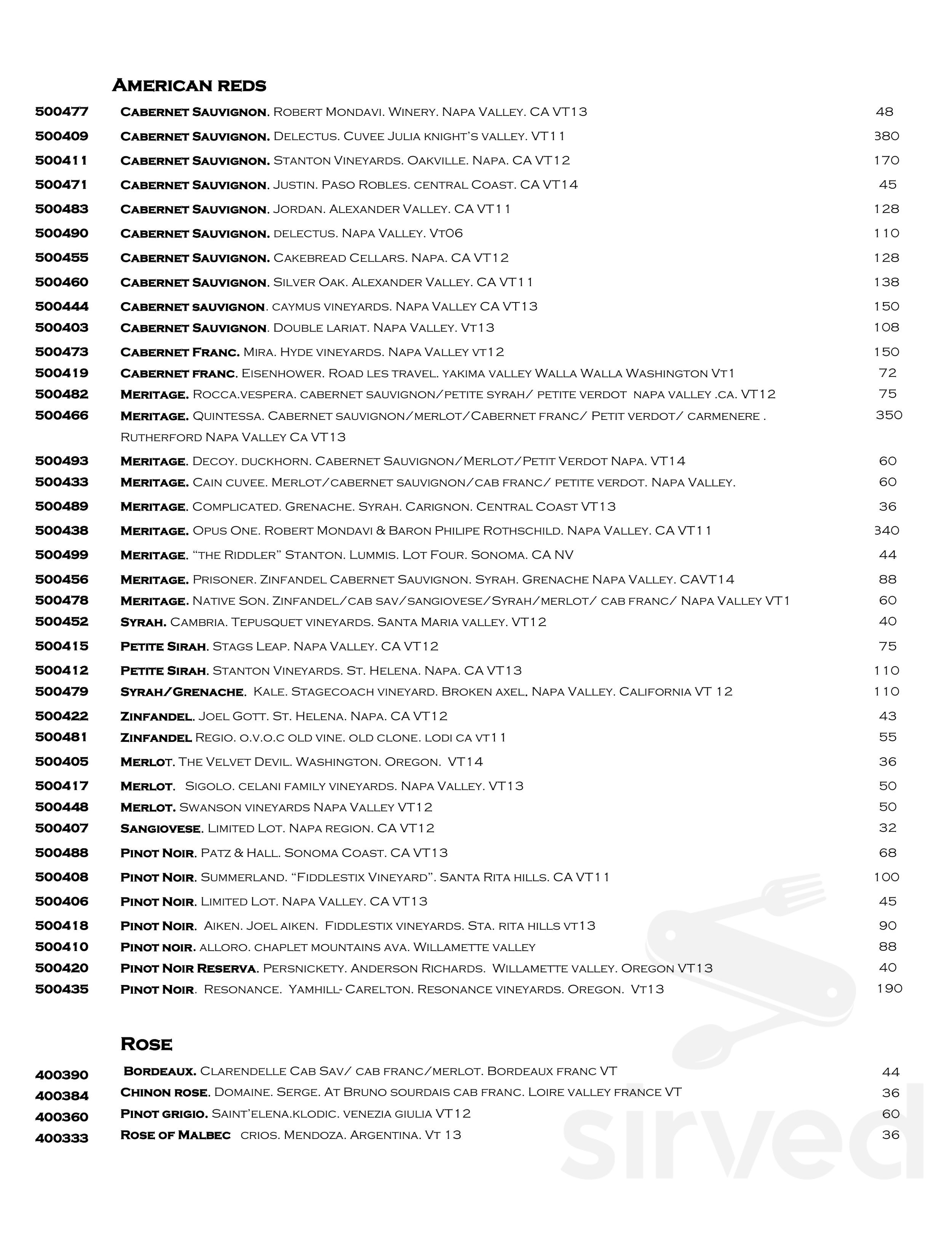 Luca Italian Cuisine menu in Cleveland, Ohio, USA
