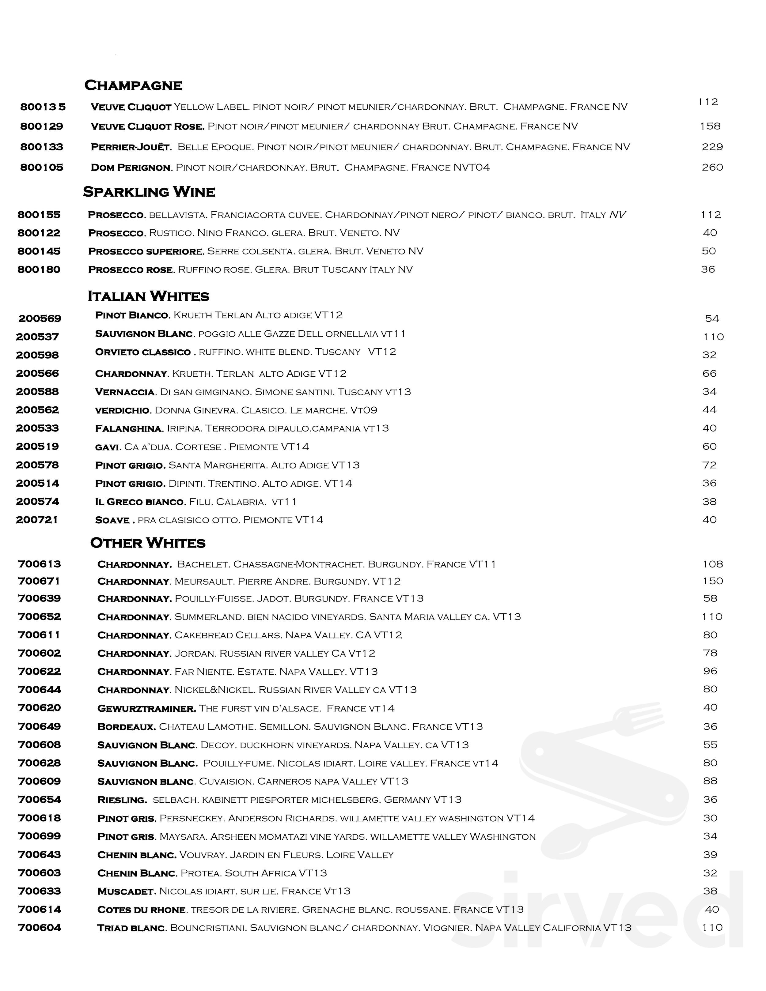 Luca Italian Cuisine menu in Cleveland, Ohio, USA