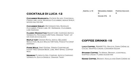 Luca Italian Cuisine Menu - Cleveland, Ohio | Sirved