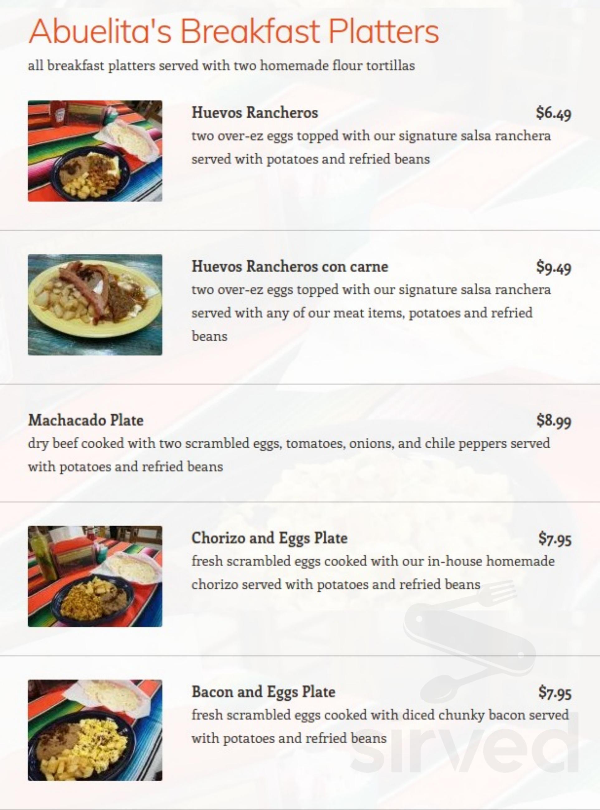 Tejas Taco House menu in Houston, Texas, USA