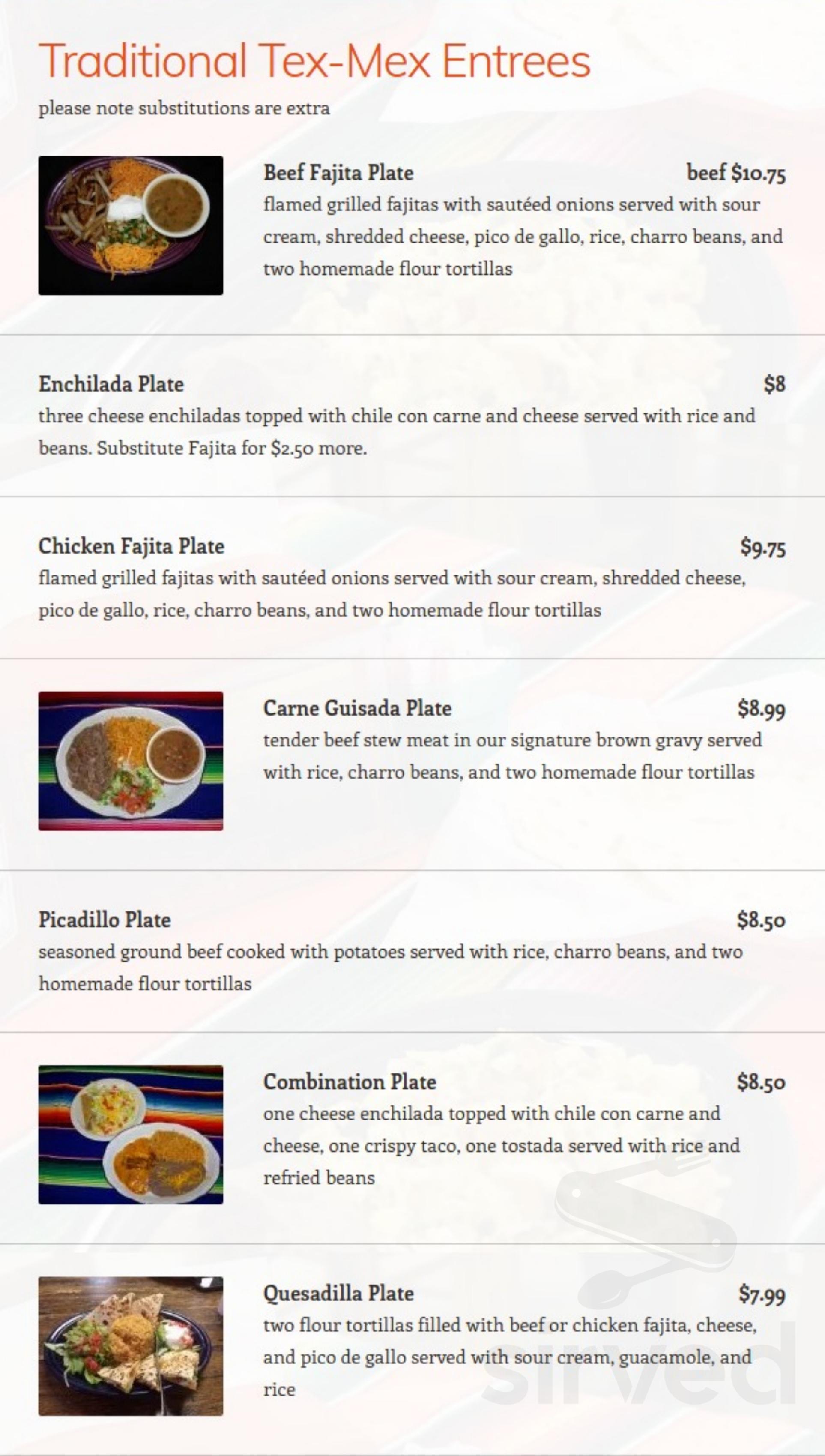 Tejas Taco House menu in Houston, Texas, USA