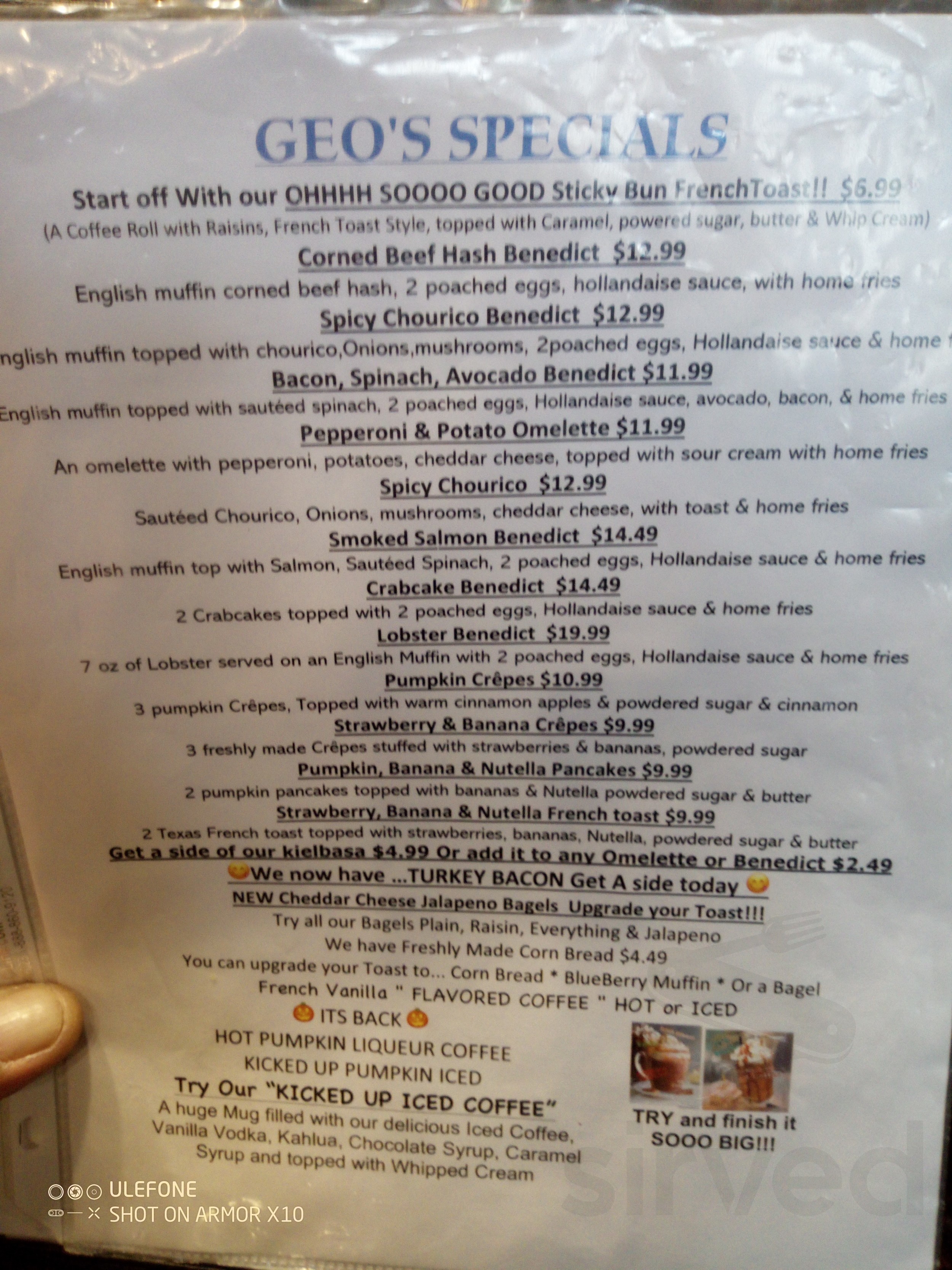 GEO'S RESTAURANT BREAKFAST AND LUNCH menu in Cranston, Rhode Island, USA