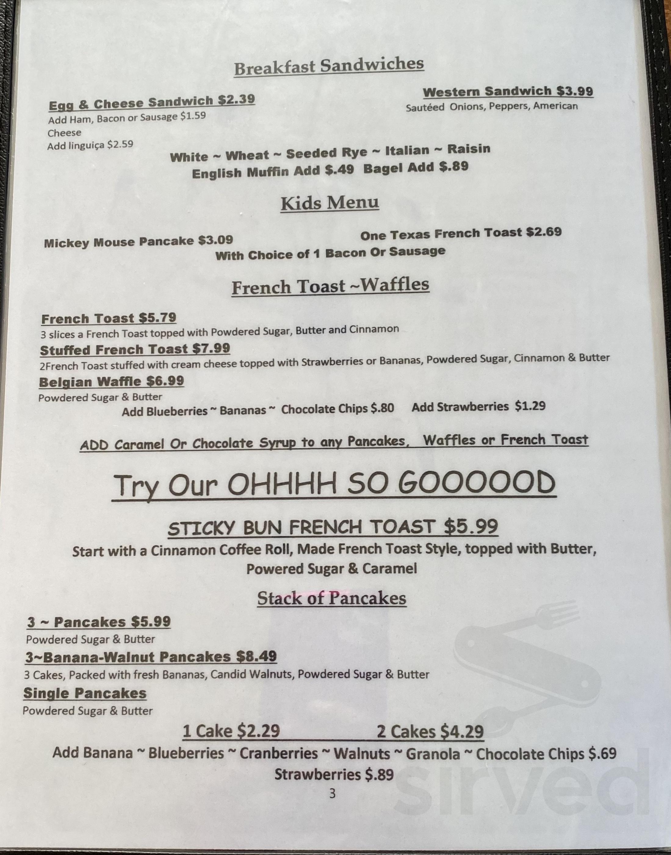 GEO'S RESTAURANT BREAKFAST AND LUNCH menu in Cranston, Rhode Island, USA