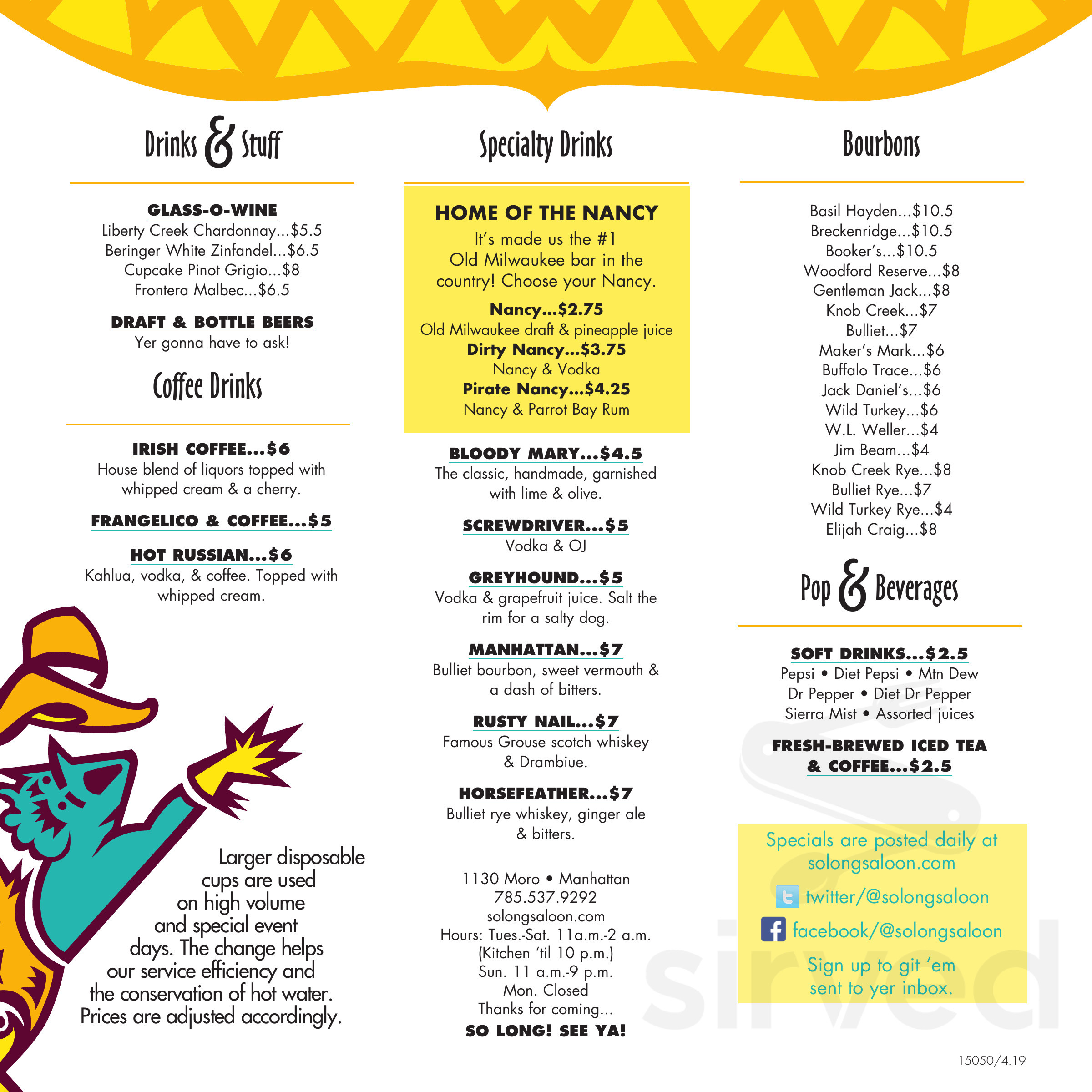 So Long Saloon menus in Manhattan, Kansas, United States