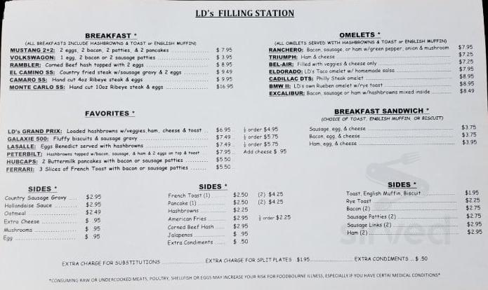 LD's Filling Station menus in Mason City, Iowa, United States