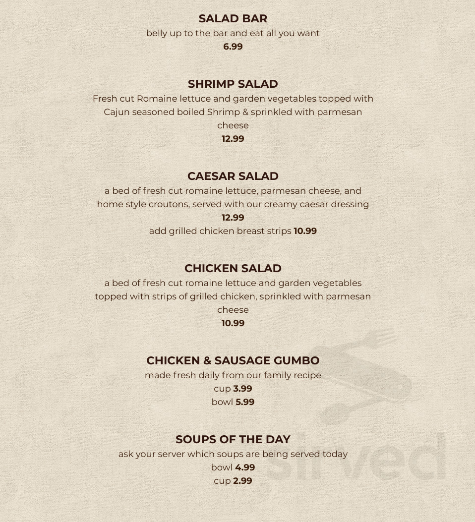 Starvin' Marvin's menu in Branson, Missouri, USA