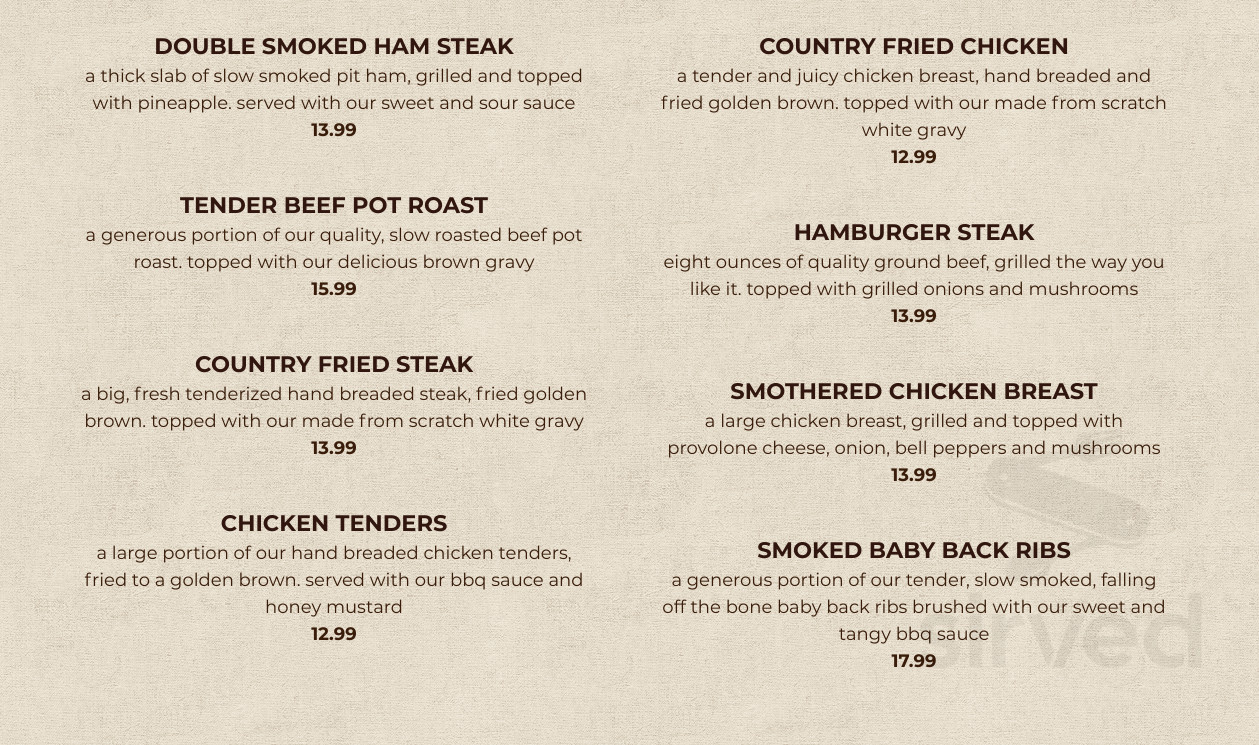 Starvin' Marvin's menu in Branson, Missouri, USA