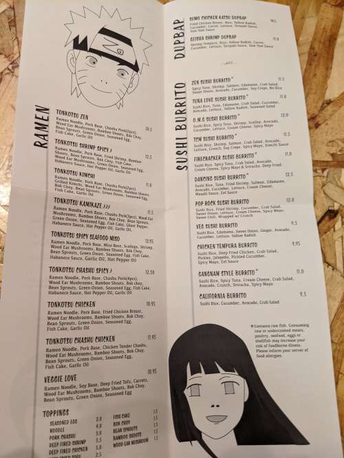 ZEN Ramen & Sushi Burrito menu in Lakewood, Washington, USA