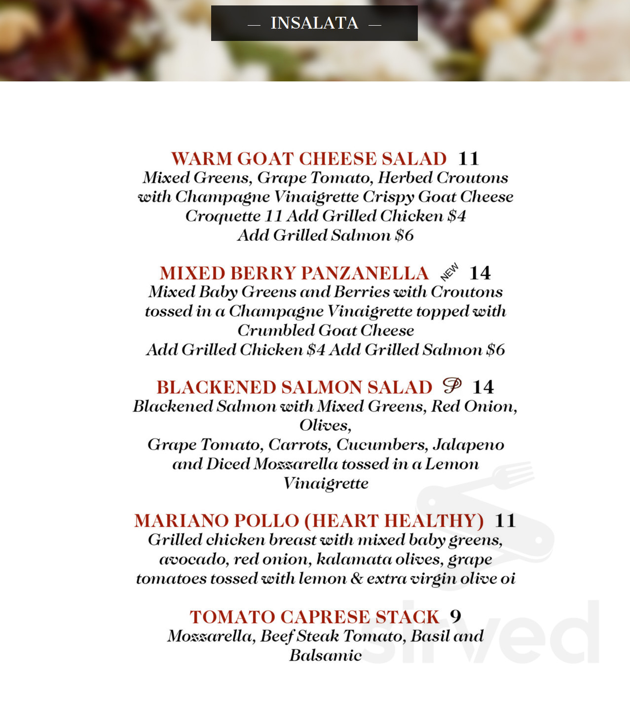 Menu - Temple TX's Pignetti's | Sirved