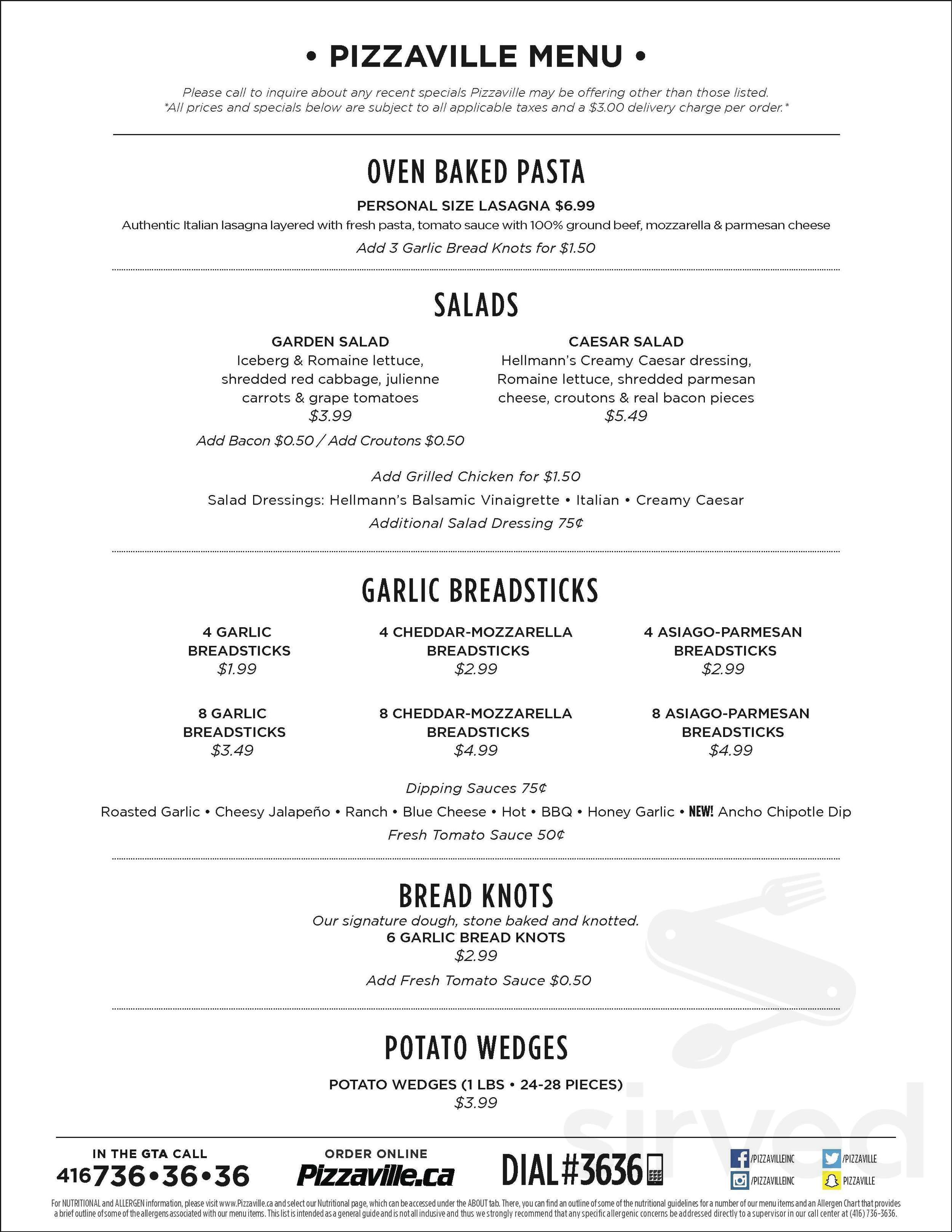 Menu - Midland ON's Pizzaville | Sirved