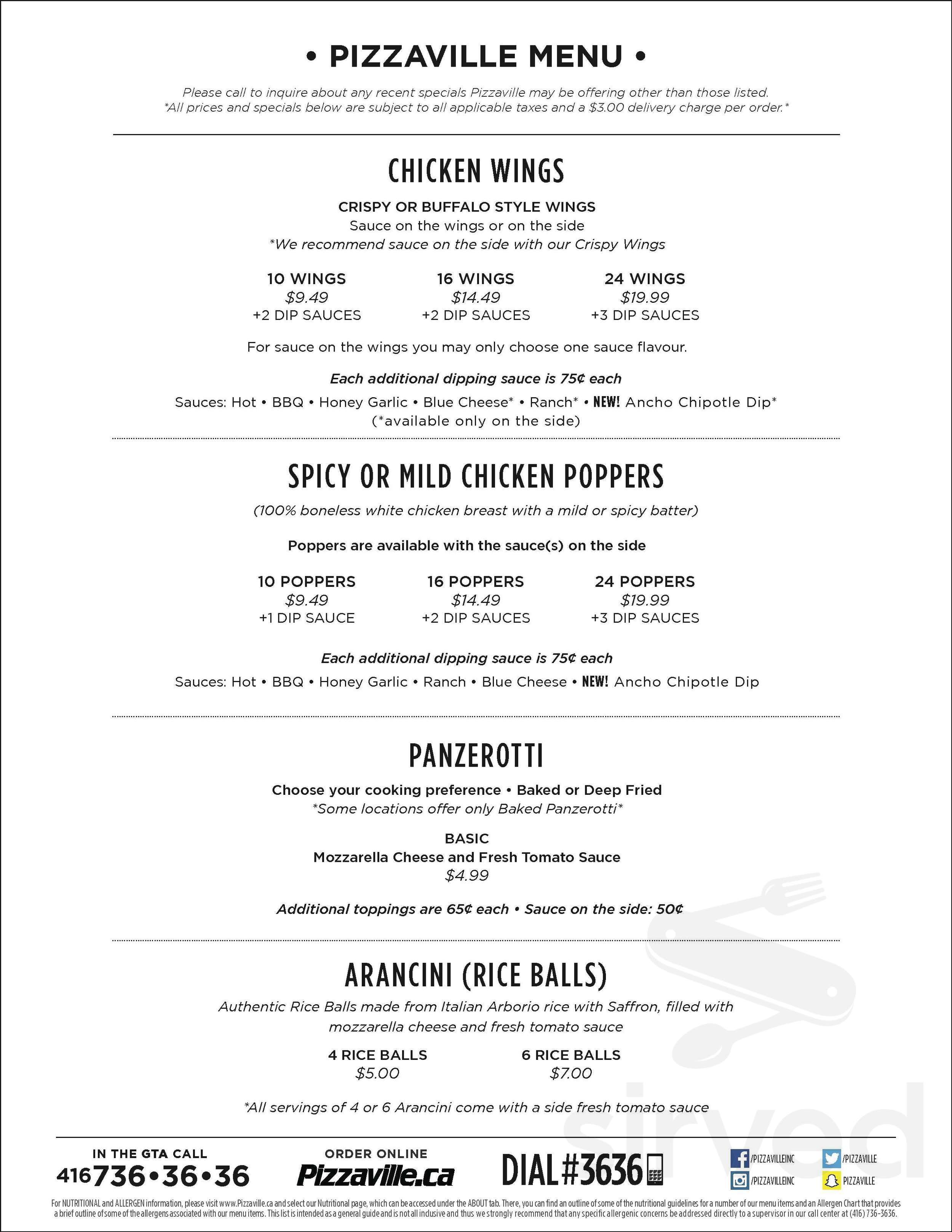 Pizzaville menus in Whitby, Ontario, Canada