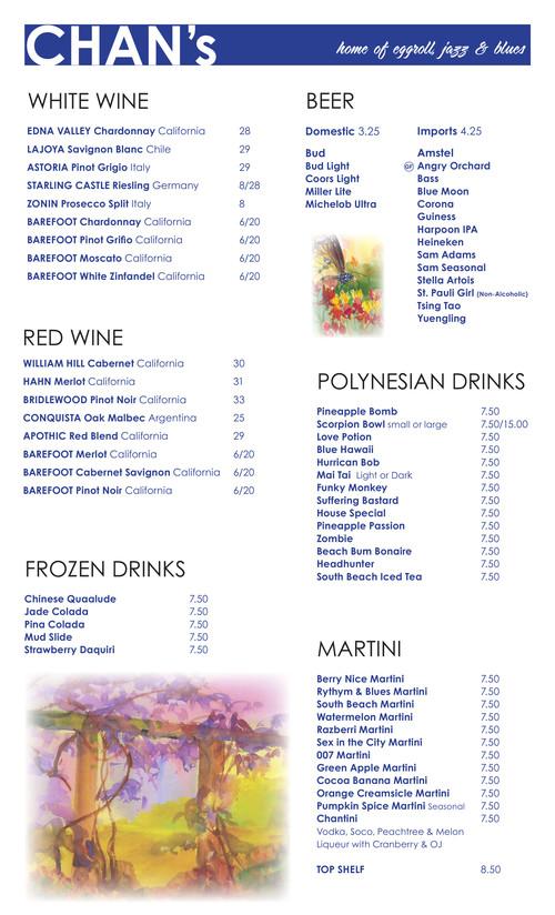 Chan's Fine Oriental Dining menu in Woonsocket, Rhode Island, USA