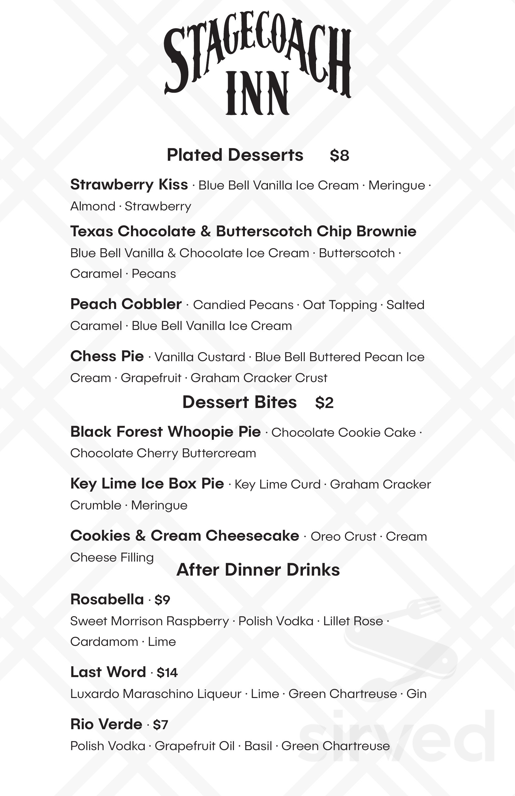 Shady Villa Hotel menus in Salado, Texas, United States