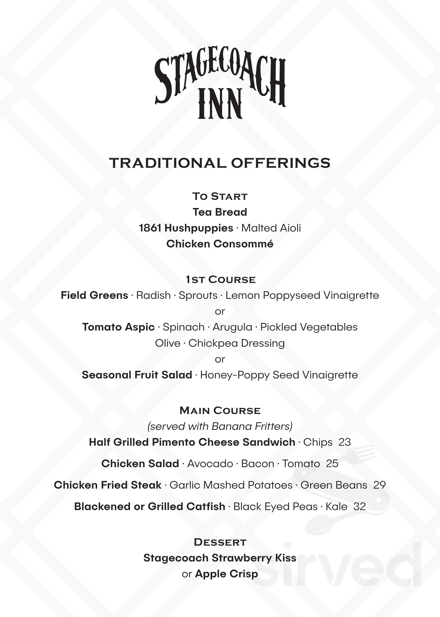 Shady Villa Hotel menus in Salado, Texas, United States