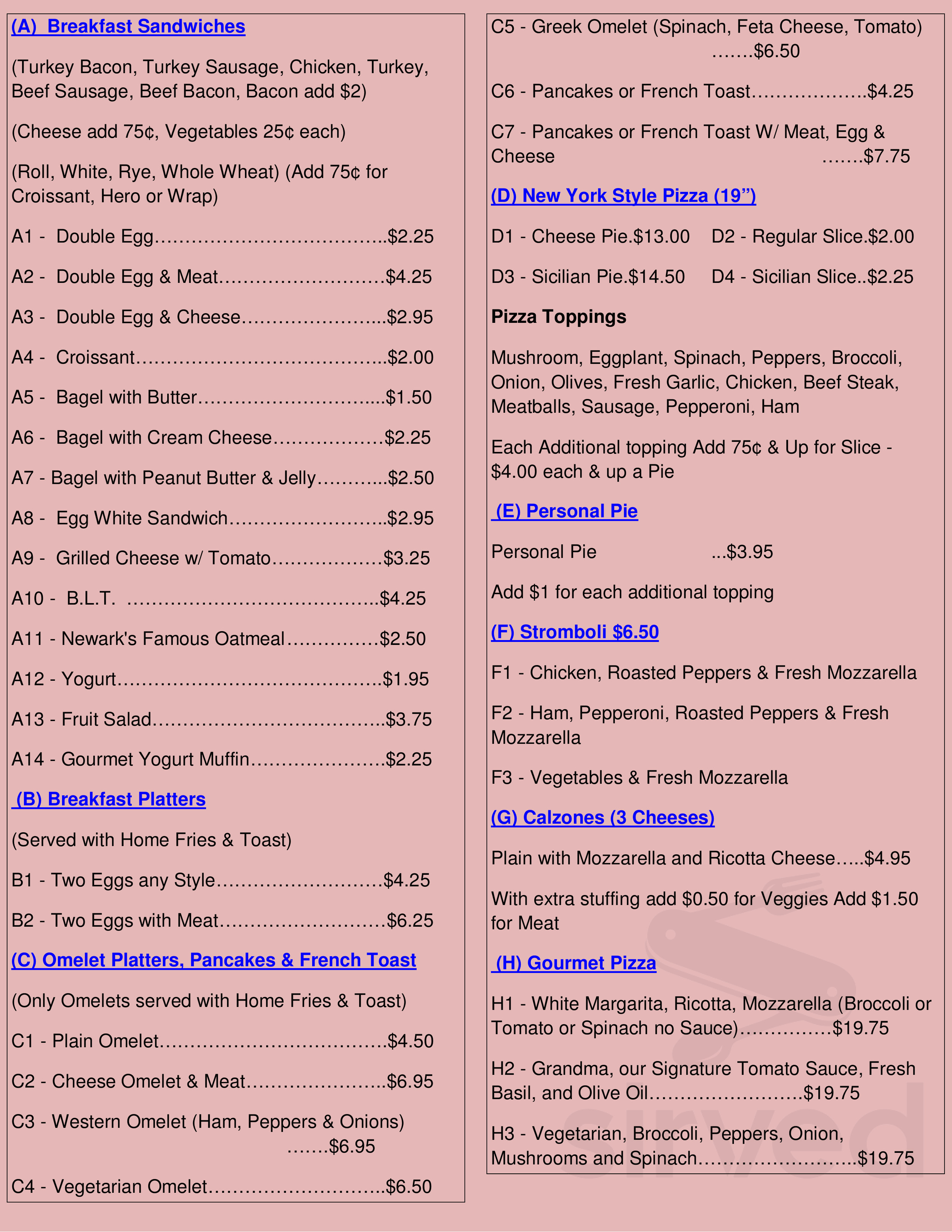 Pronto Cafe Menu - Newark, New Jersey | Sirved
