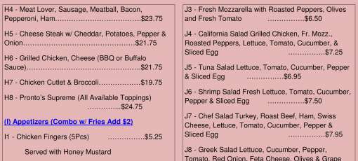 Menu for Pronto Cafe in Newark, NJ | Sirved