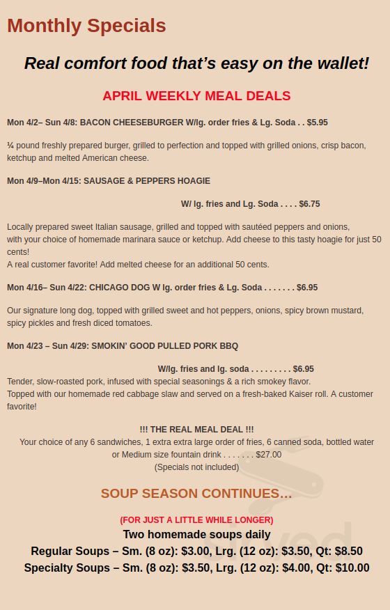 Ranch Wagon menu in Shavertown, Pennsylvania, USA