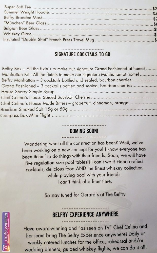 The Belfry menu in Kansas City, Missouri, USA