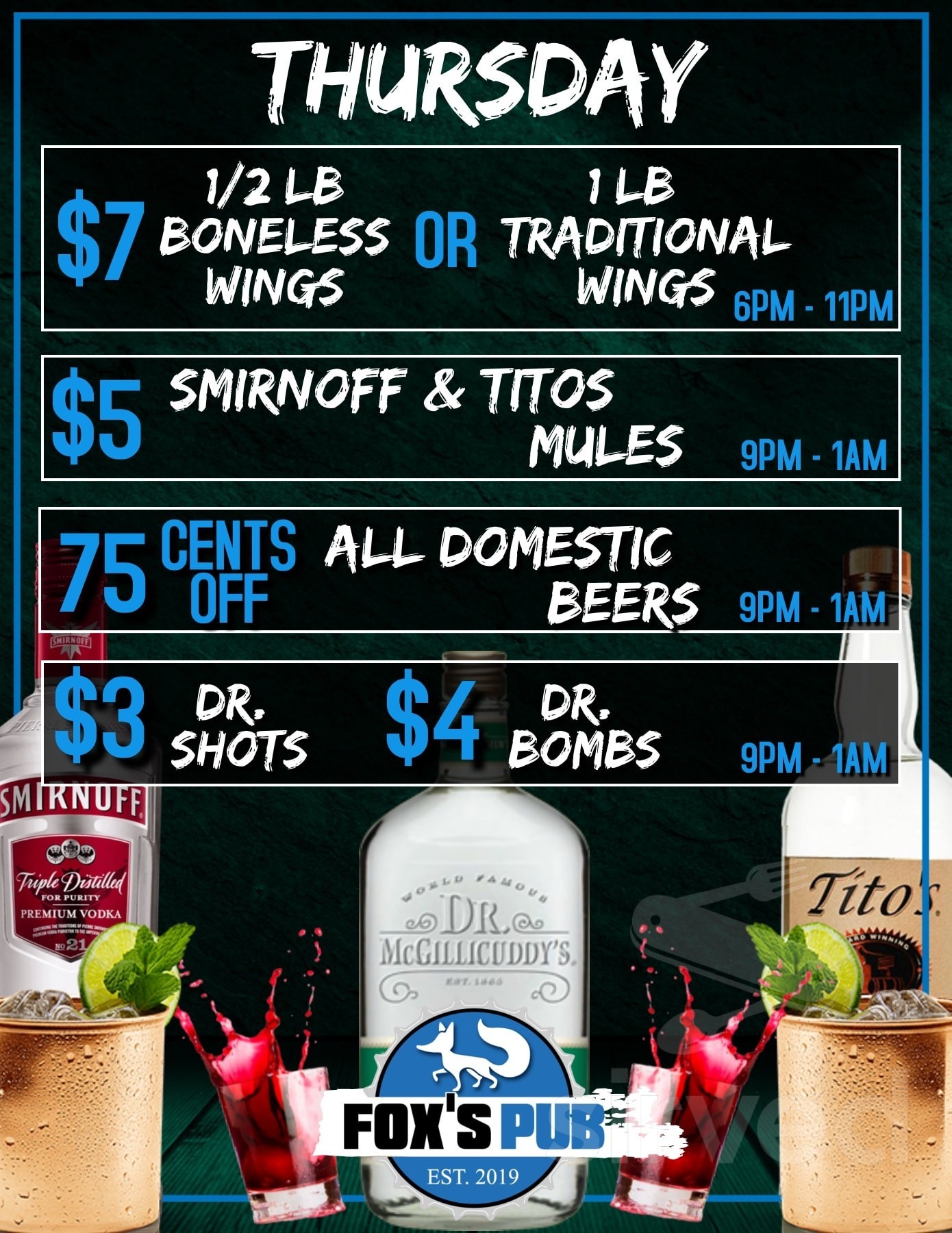 Fox's Pub menus in Greenfield, Wisconsin, United States