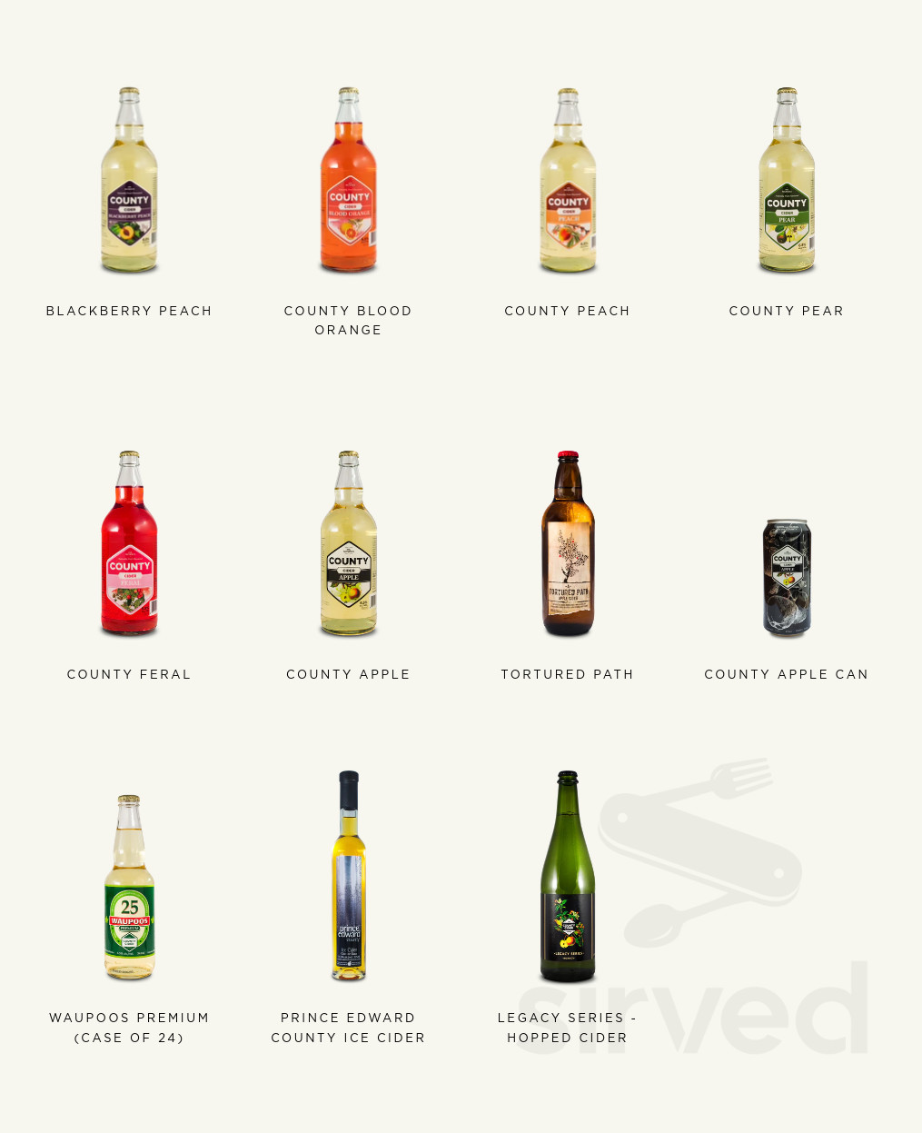 Menu for The County Cider Company - Tasting Room in Waupoos, ON | Sirved