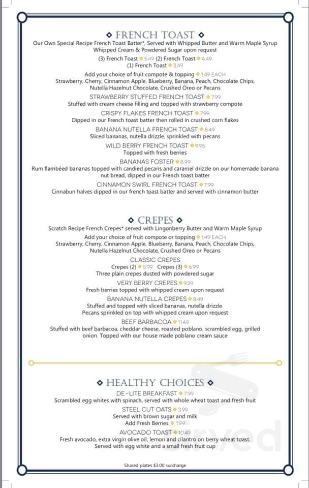 Cafe on Main menu in Edgerton, Wisconsin, USA