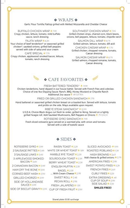 Cafe on Main menu in Edgerton, Wisconsin, USA