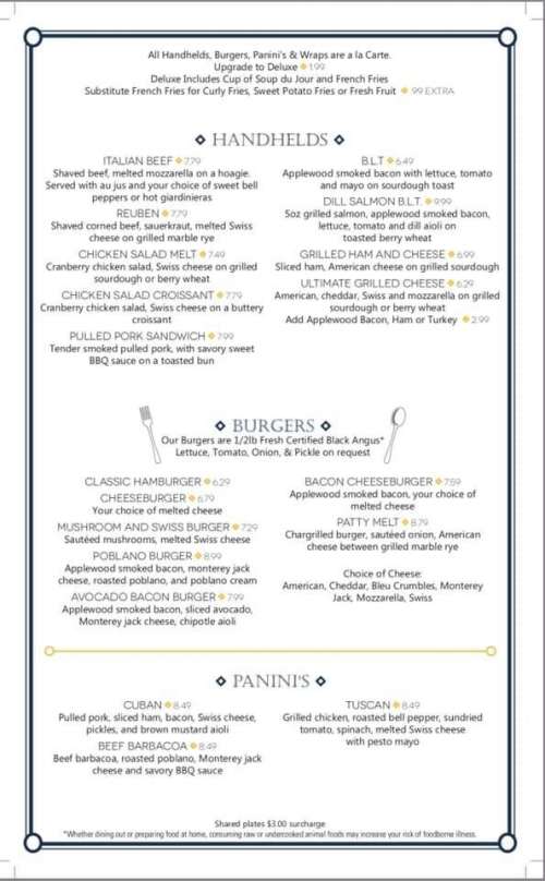 Cafe on Main menu in Edgerton, Wisconsin, USA