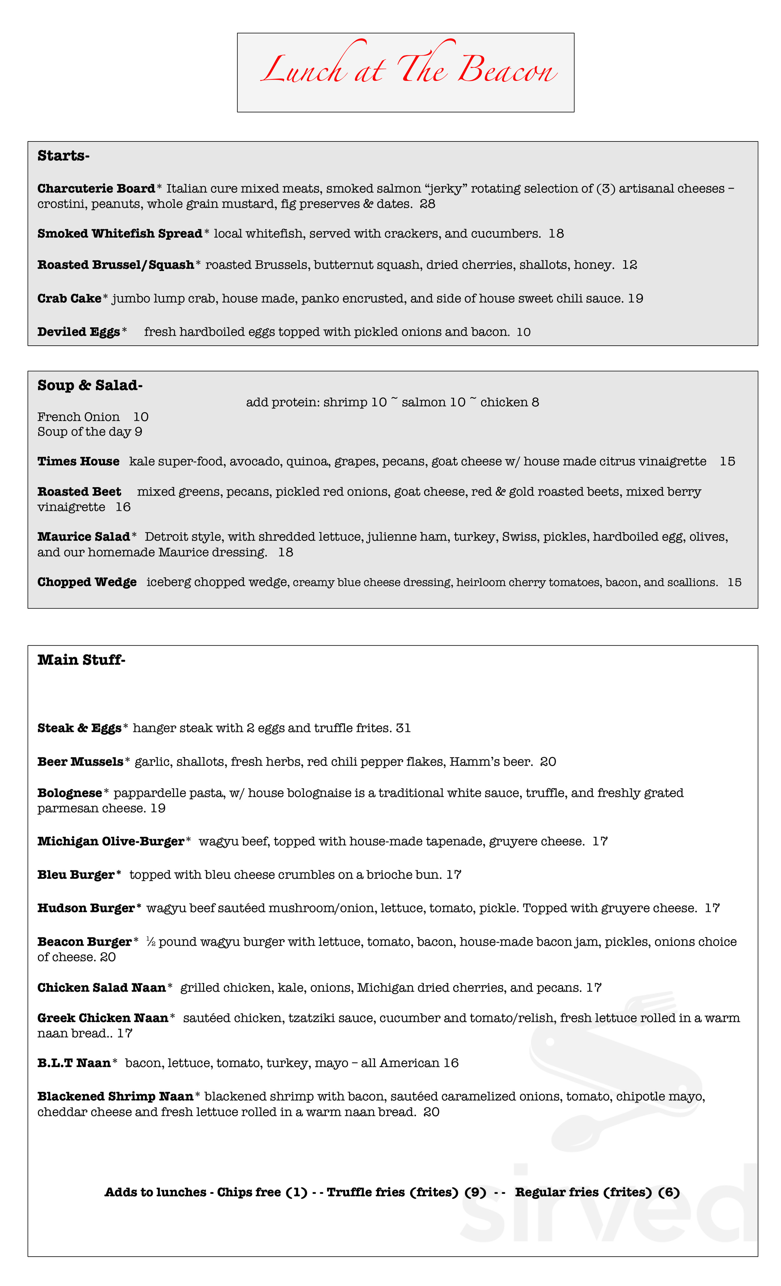 The Beacon Bistro menu in Petoskey, Michigan, USA