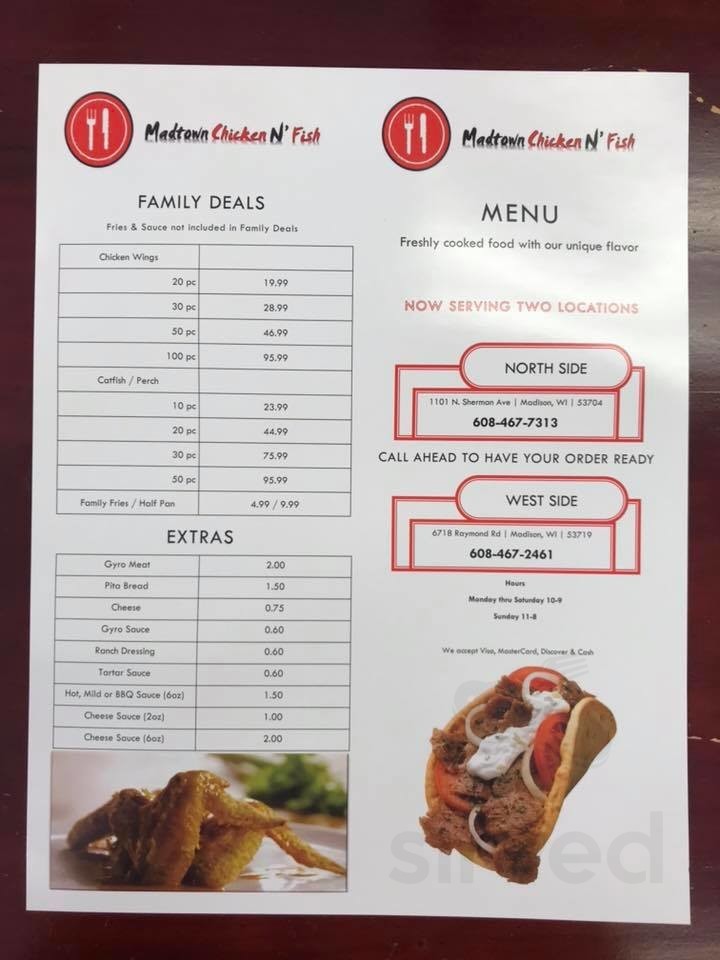 Menu - Madison WI's Madtown Chicken N' Fish | Sirved