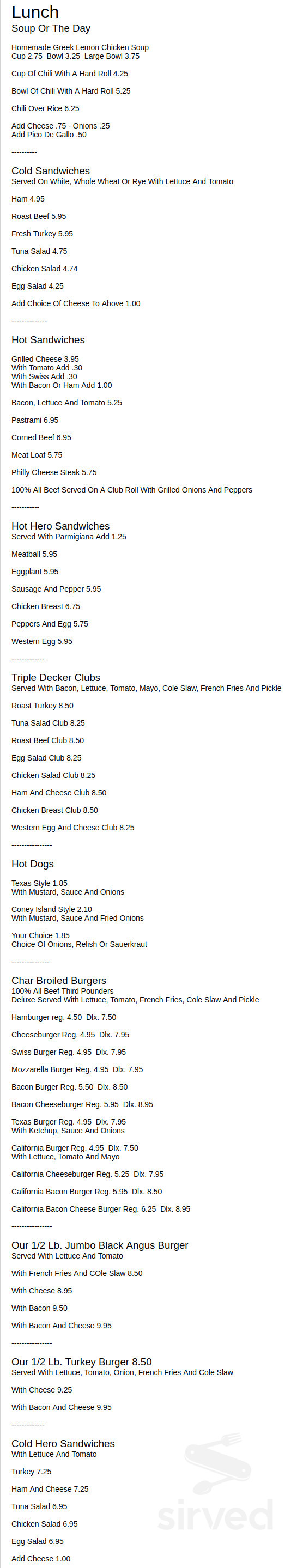 Anna's Restaurant menu in Newburgh, New York, USA