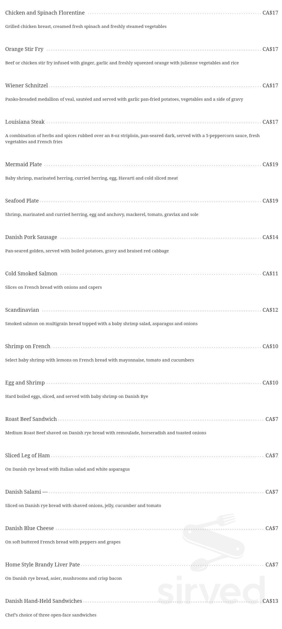 Menu - Calgary AB's Danish Canadian Club | Sirved