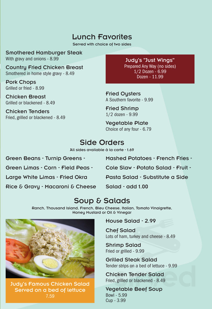 Judy's Place menu in Mobile, Alabama, USA