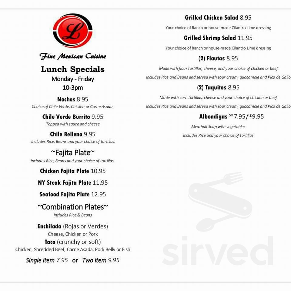 Linos Mexican Cuisine menu in Bakersfield, California, USA