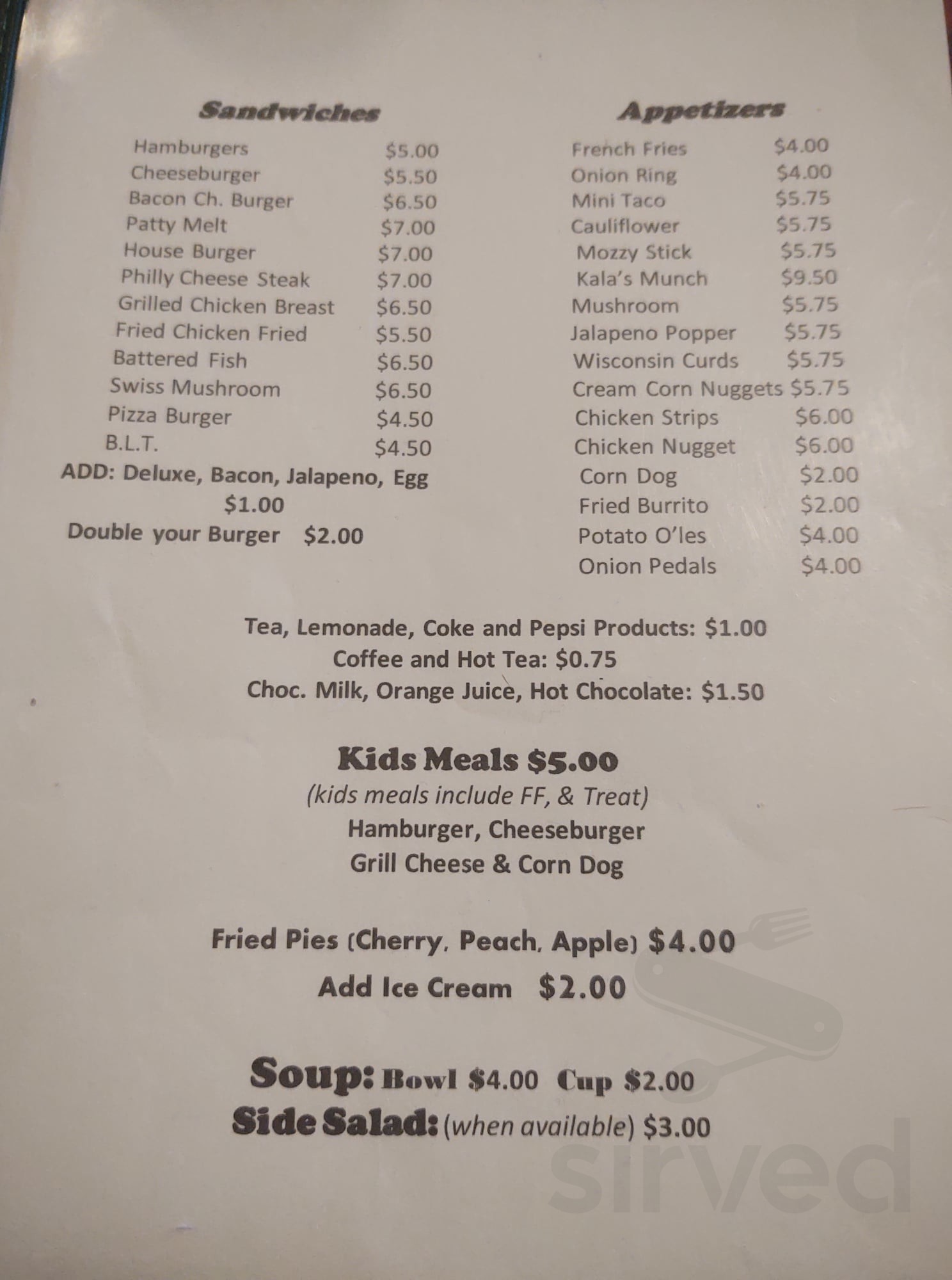 Jen's Place menu in Elba, Nebraska, USA